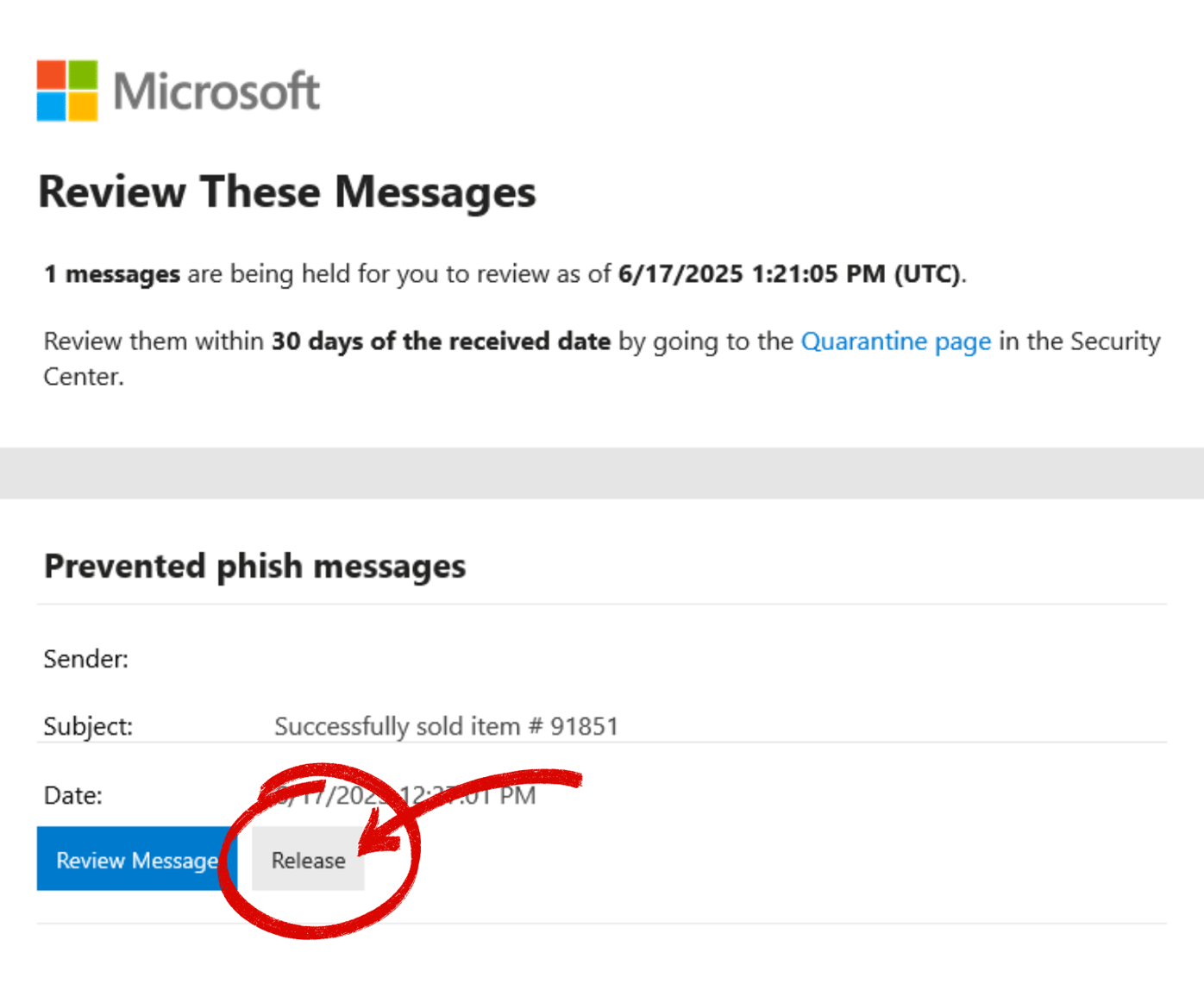 Safely Releasing Quarantined Emails in Microsoft Defender